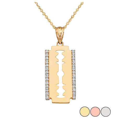 Diamond Razor Blade Pendant Necklace in Solid Gold (Yellow/Rose/White)
