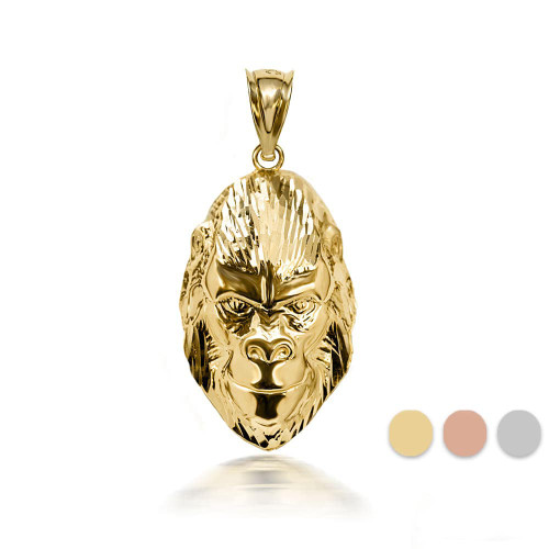 3D 10k/14k Gold Gorilla Face Pendant Necklace with Caged Back (YELLOW ...