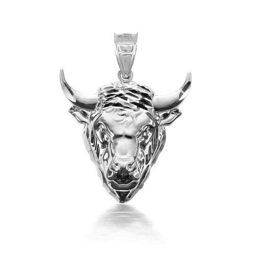 .925 Sterling Silver 3D Bull Head Caged Back Pendant Necklace | Factory ...