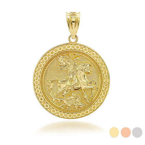 Gold Saint George Dragon Hunter 3D Charm Necklace (Available in Yellow ...