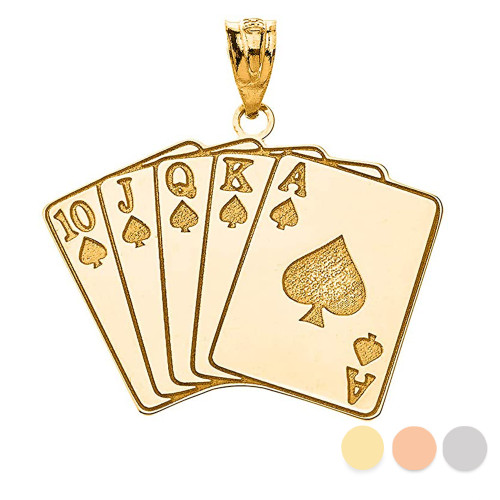 Gold Custom Engravable Royal Flush Poker Playing Cards Pendant Necklace ...