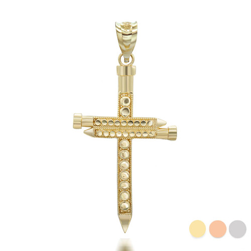Gold Triple Nail Cross Pendant Necklace