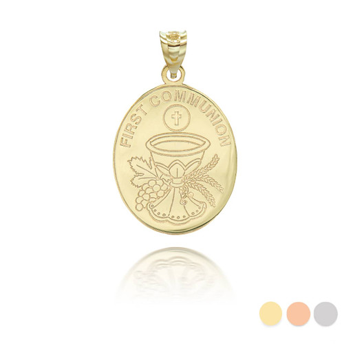 Gold Personalized Religious Holy First Communion Reversible Necklace