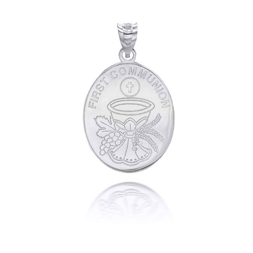 Silver Personalized Religious Holy First Communion Reversible Necklace