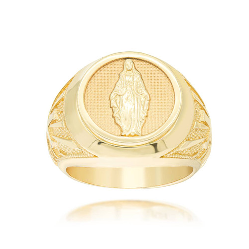 Gold Religious Virgin Mary Cross Beaded Signet Ring | Factory Direct ...
