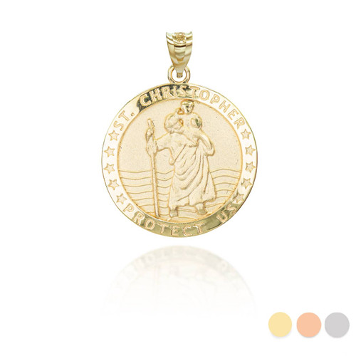 Gold Religious Patron Saint Christopher Protection Medallion Pendant ...