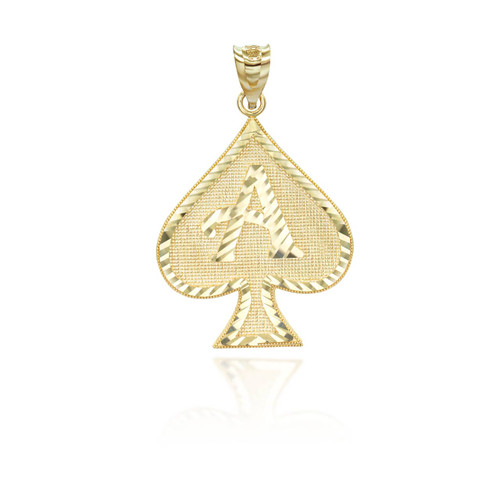 Gold Diamond Cut Ace of Spades Pendant Necklace | Factory Direct Jewelry