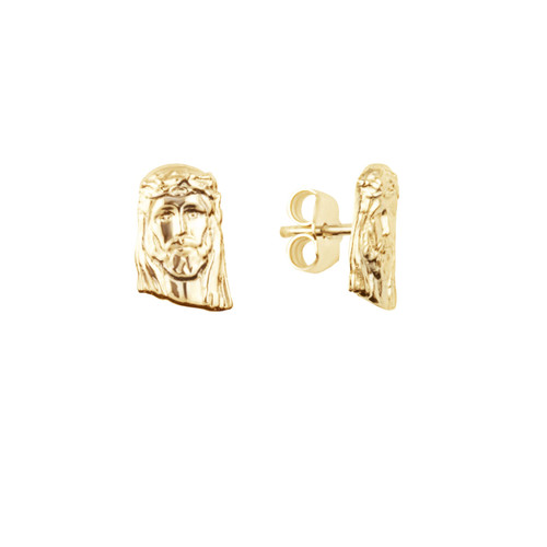 Gold Religious Jesus Christ Face Stud Earrings | Factory Direct Jewelry