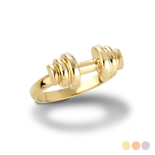 Gold Dumbbell Weightlifting Fitness Gym Ring | Factory Direct Jewelry