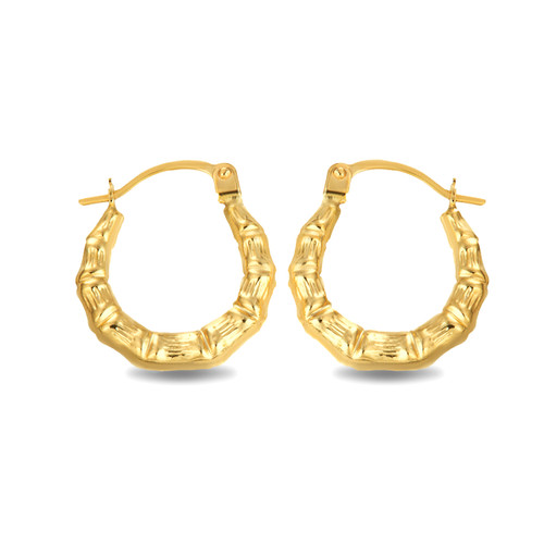 Yellow Gold Bamboo Hoop Earrings | Factory Direct Jewelry