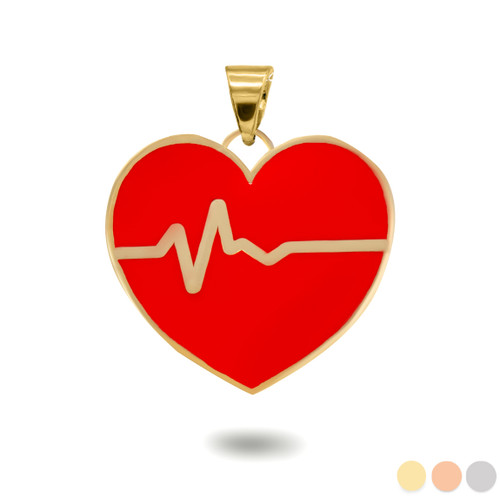Gold Enamel Heartbeat EKG Pulse Pendant Necklace | Factory Direct Jewelry