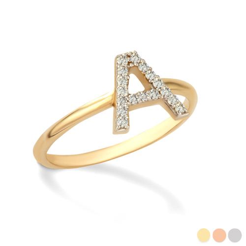 Gold Gold Personalized Diamond Initial Letter Ring | Factory Direct Jewelry
