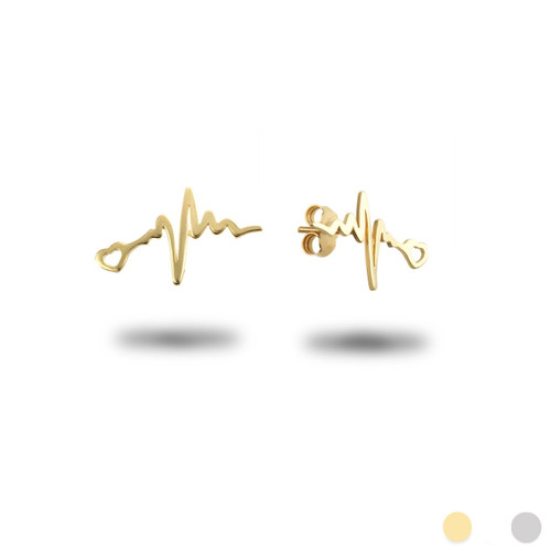 Gold Heartbeat EKG Pulse Stud Earrings | Factory Direct Jewelry