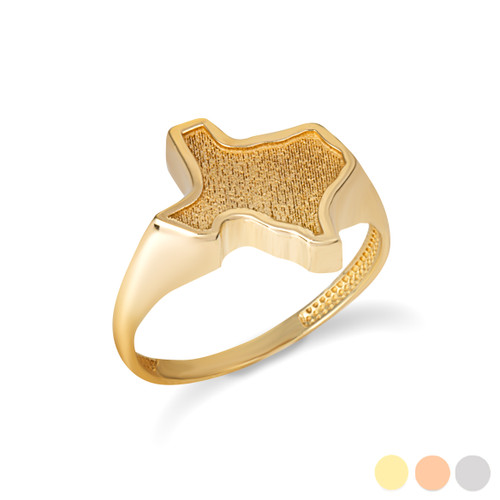 Gold Texas State Map Textured Ring | Factory Direct Jewelry