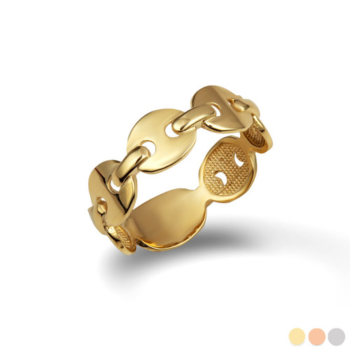 Gold Puff Mariner Chain Link Ring | Factory Direct Jewelry