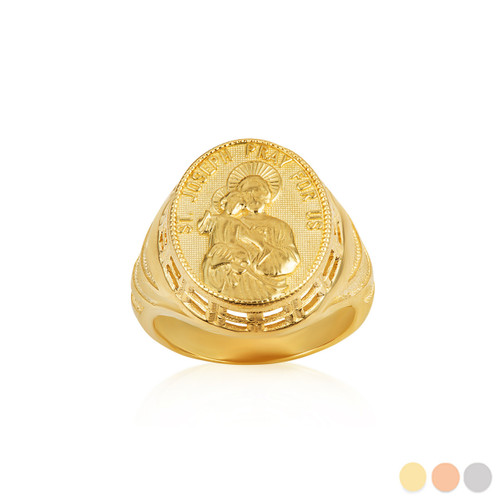 Gold Religious Patron Saint Joseph Baby Jesus Beaded Oval Signet Ring ...