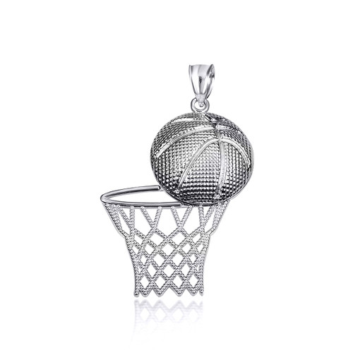 .925 Sterling Silver Basketball Hoop Sports Beaded Pendant Necklace ...