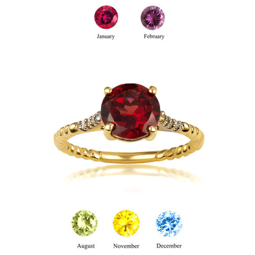 Gold Gemstone Ribbed Band Diamond Ring | Factory Direct Jewelry