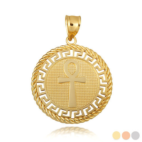 Gold Beaded Egyptian Ankh Amulet Greek Key Rope Pendant Necklace ...