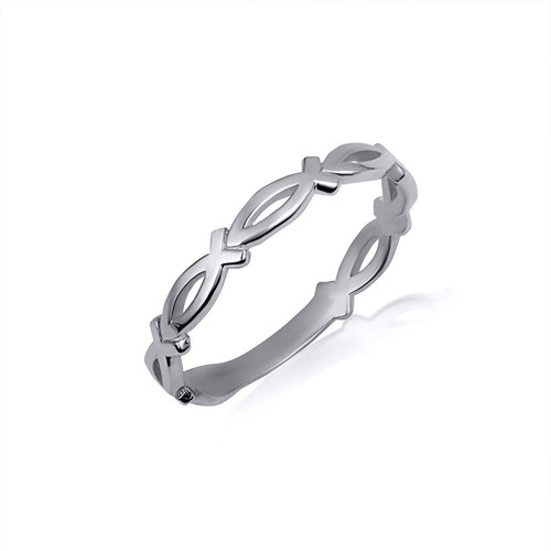 .925 Sterling Silver Christian Ichthys Jesus Fish Band Ring | Factory Direct Jewelry