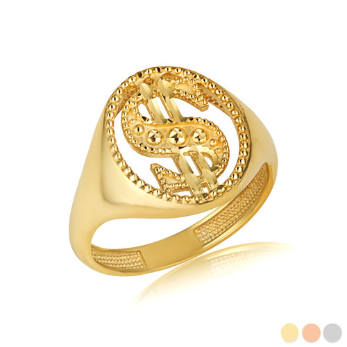 Gold Diamond Cut Dollar Sign Money Beaded Ring | Factory Direct Jewelry