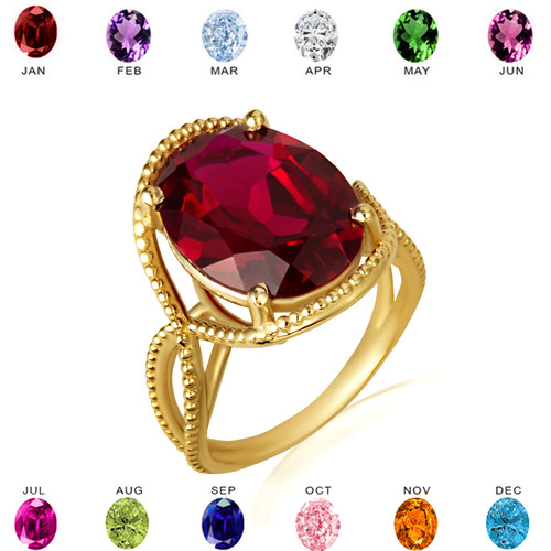 Gold Beaded Oval Gemstone Infinity Ring | Factory Direct Jewelry
