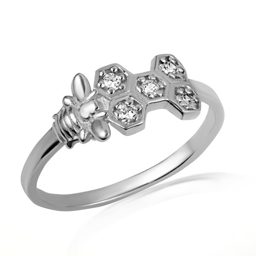 .925 Sterling Silver Studded Honeycomb Bumble Bee Ring | Factory Direct ...