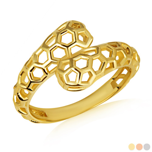 Gold Honeycomb Beehive Wraparound Band Ring | Factory Direct Jewelry