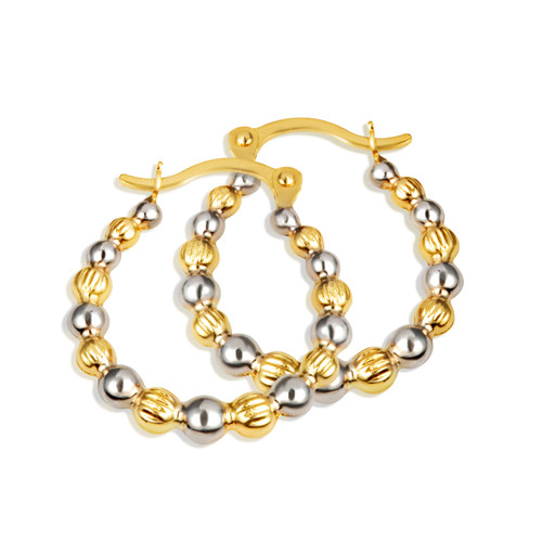 Two-Tone Gold Bead Hoop Earrings | Factory Direct Jewelry