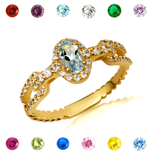 Gold Oval Gemstone Diamond Studded Chain Link Ring | Factory Direct Jewelry