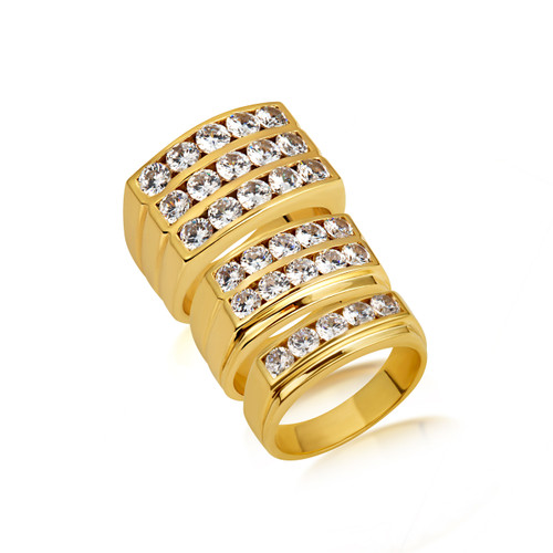 14K Gold Lab Grown Diamond Three Band Wedding Ring Set | Factory Direct ...