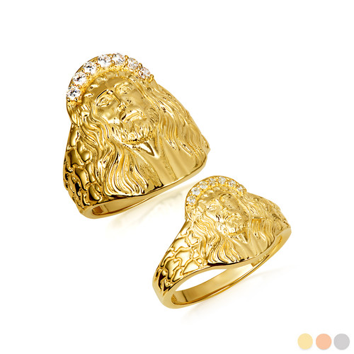 Gold Cubic Zirconia Jesus Christ Crown of Thorns Nugget Ring | Factory ...