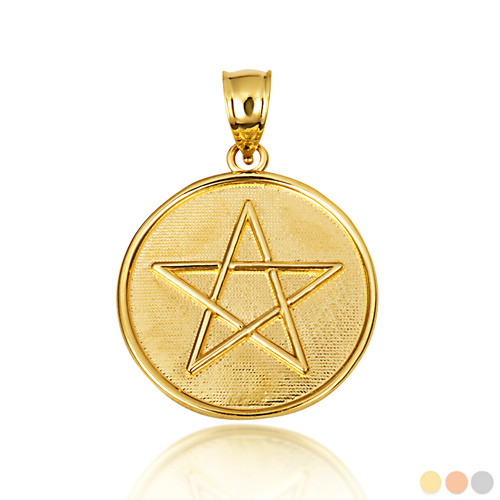 Gold Spiritual Wiccan Pentagram 5 Point Star Medallion Pendant Necklace ...