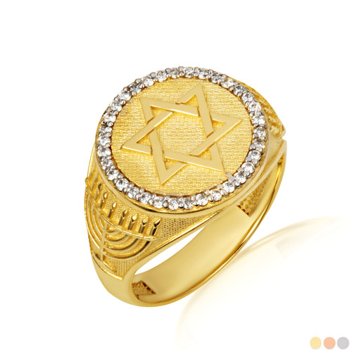 Gold Diamond Jewish Star Of David Hebrew Menorah Signet Ring | Factory ...