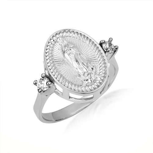 .925 Sterling Silver Our Lady Of Guadalupe Oval Rope Signet Ring ...