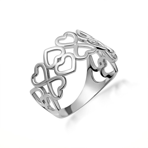 .925 Sterling Silver Hearts Double Band Love Ring | Factory Direct Jewelry