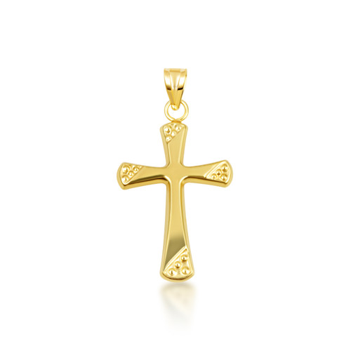 14K Yellow Gold Textured Cross Pendant Necklace | Factory Direct Jewelry