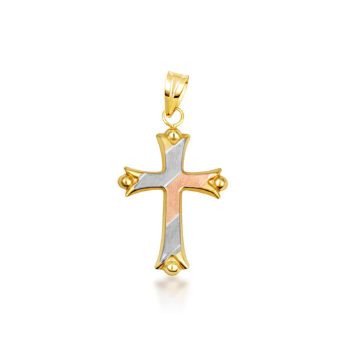 14K Tri-Color Gold Striped Cross Pendant Necklace | Factory Direct Jewelry