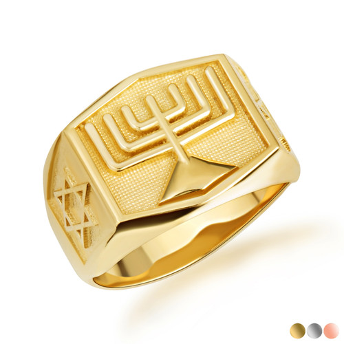 Gold Jewish Star Of David Menorah Signet Ring | Factory Direct Jewelry