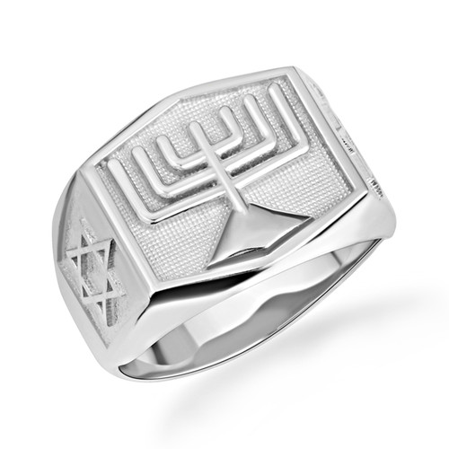 .925 Sterling Silver Jewish Star Of David Menorah Signet Ring | Factory ...