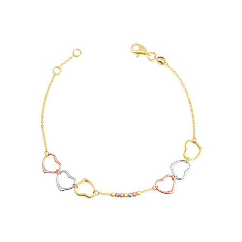 14K Tri-Color Gold Triple Heart Beaded Love Bracelet 12.5mm | Factory ...