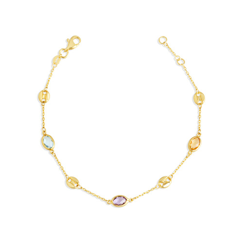 14K Yellow Gold Genuine Oval Gemstone Chain Link Bracelet | Factory ...