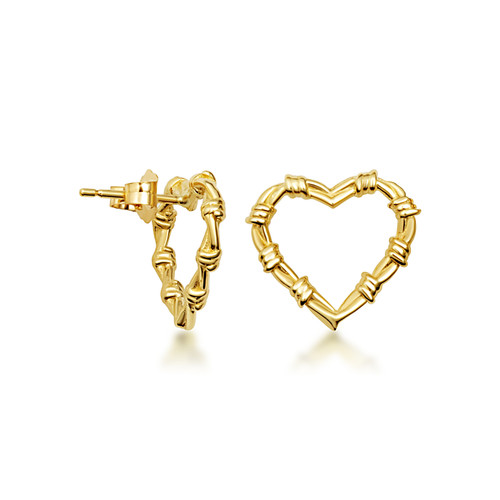 Yellow Gold Heart Crown of Thorns Jesus Christ Stud Earrings | Factory ...