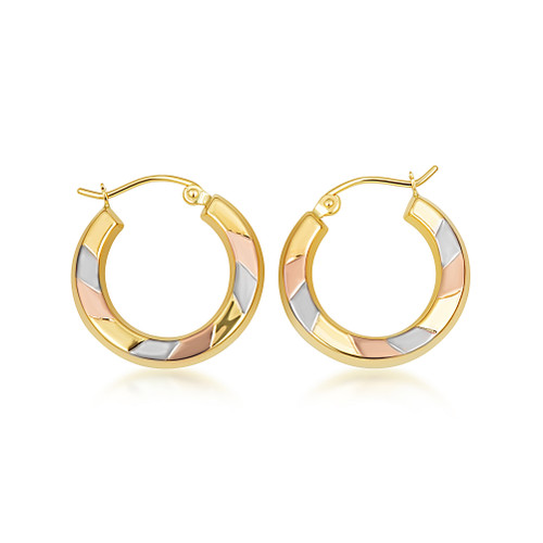 Tri-Color Gold Polished Hoop Earrings | Factory Direct Jewelry