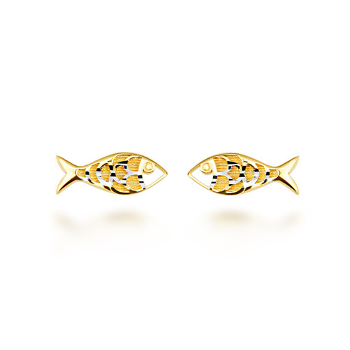 14K Yellow Gold Diamond Cut Fish Ocean Stud Earrings | Factory Direct ...