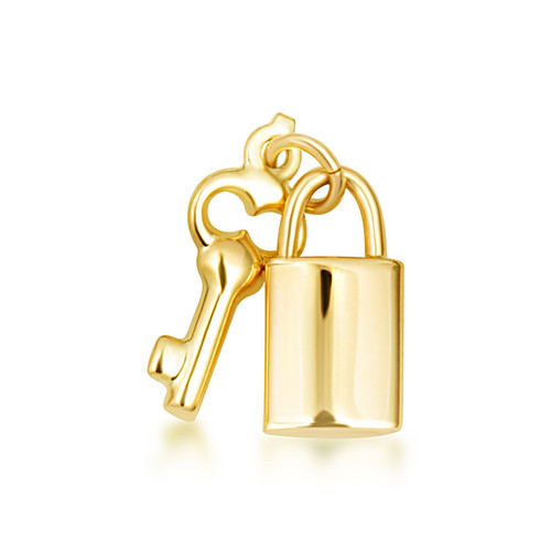 14K Yellow Gold Lock & Key Charm Pendant Necklace | Factory Direct Jewelry
