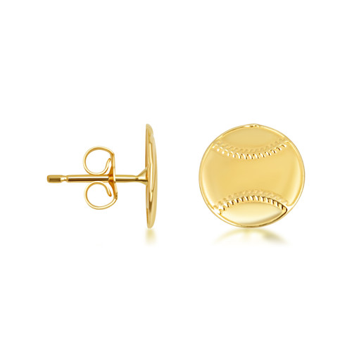 Yellow Gold Baseball Sports Athletic Stud Earrings | Factory Direct Jewelry