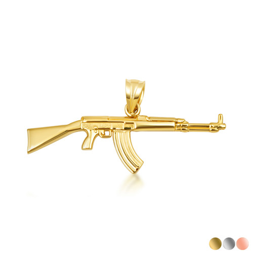 Gold AK-47 Assault Rifle Gun Pendant Necklace | Factory Direct Jewelry