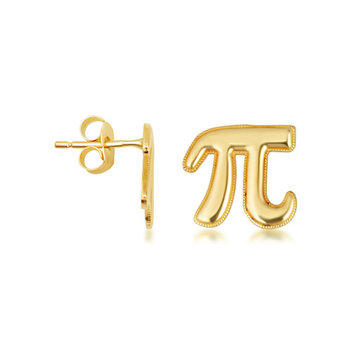 Yellow Gold Pi Symbol Mathematical Milgrain Stud Earrings | Factory ...