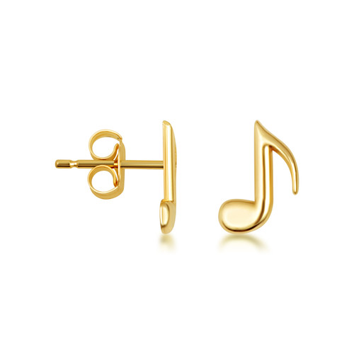 Yellow Gold Eighth Music Note Stud Earrings | Factory Direct Jewelry